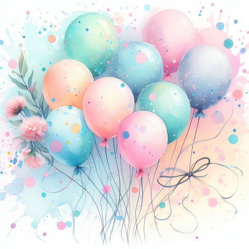 Pastel Balloons: Clip Art 10 High Res Watercolor Jpegs for Junk ...