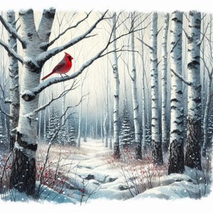 Birch Trees With Cardinal Clip Art Bundle 10 High Res Watercolor Jpgs ...