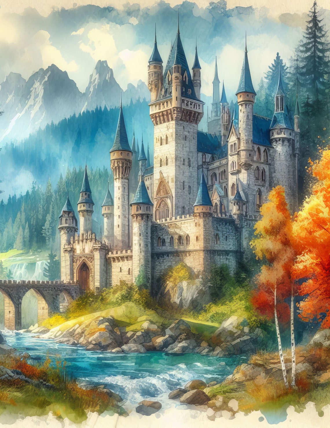 Fall Castle: Clip Art Bundle 10 High Res Watercolor Jpgs for Junk ...