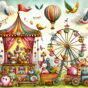Whimsical Carnival Clip Art Bundle 10 High Res Watercolor Jpgs for Junk ...