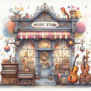 Music Store Clip Art 10 High Res Watercolor Jpgs Junk Journaling ...