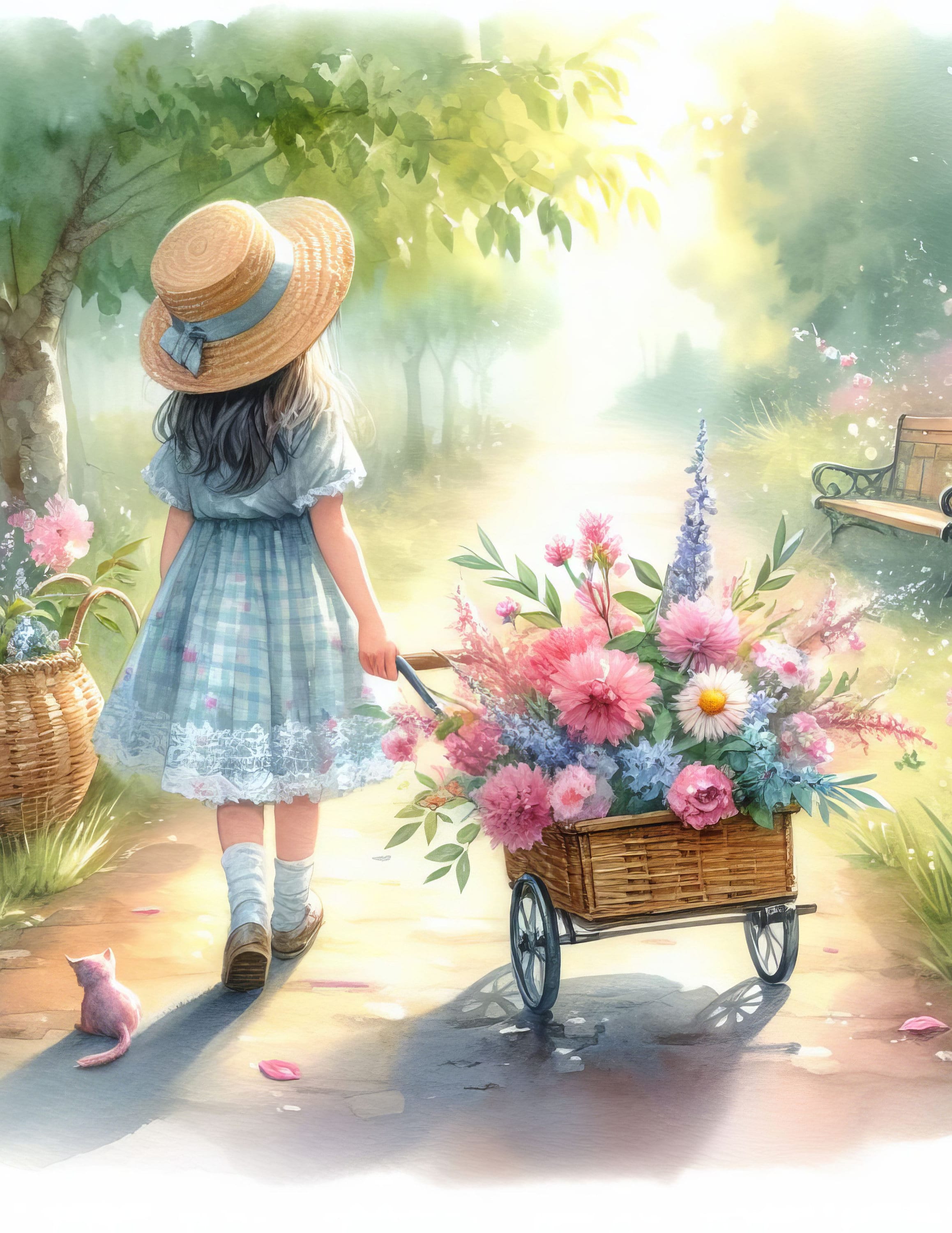 Girl With Flower Cart Clip Art Bundle 10 High Res Watercolor Jpgs for ...