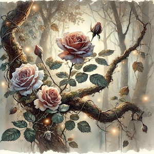 Enchanted Forest Roses: 10 High Res Watercolor Jpgs Junk Journaling ...