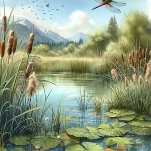 Cattails and Dragonflies Clip Art Kit 10 High Res Watercolor Jpgs for ...