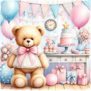 Teddy Bear Birthday: Clip Art Bundle 10 High Res Watercolor Jpgs for ...