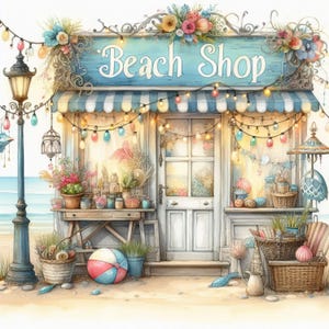 Beach Shop 10 High Res Watercolor Jpgs Junk Journaling, Scrapbooking ...