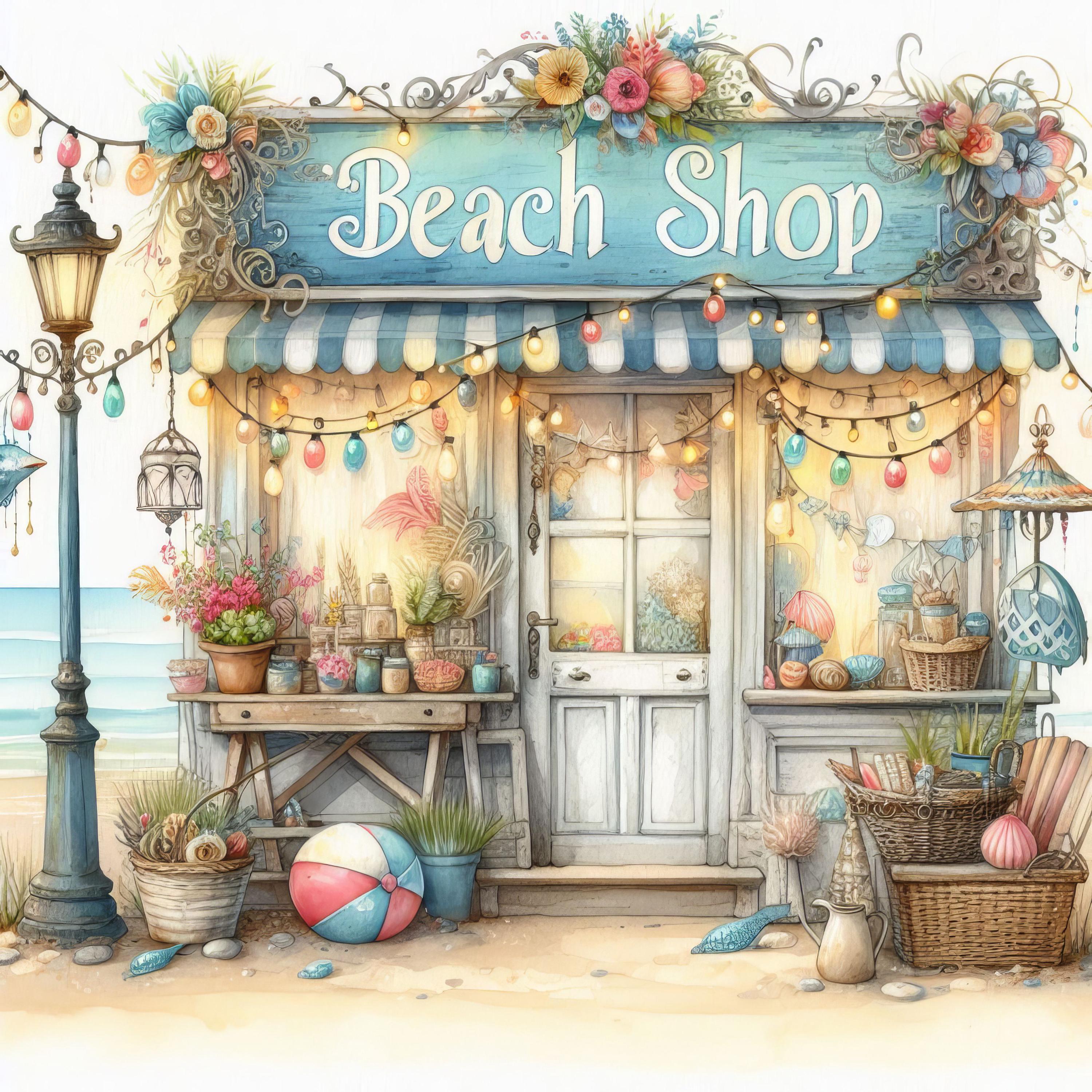 Beach Shop 10 High Res Watercolor Jpgs Junk Journaling, Scrapbooking ...