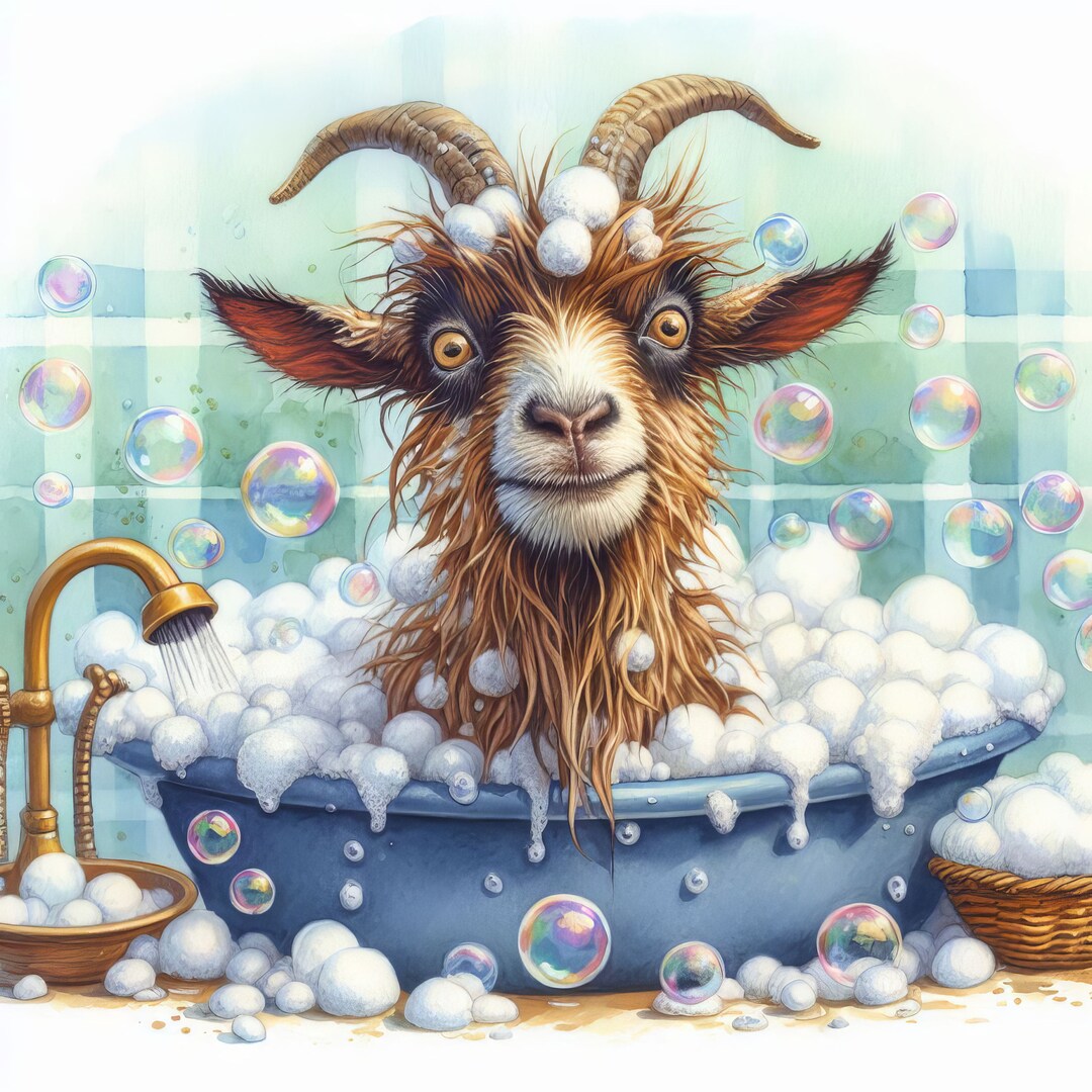 Frazzled Goat in Bubble Bath Clip Art 10 High Res Watercolor Jpgs Junk ...