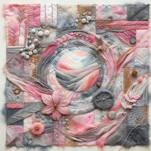 Pink Boho Fabric Collage: 10 High Res Watercolor Jpgs, Junk Journaling ...