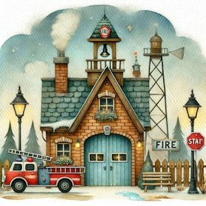 Fire Station: 10 High Res Watercolor Jpgs, Junk Journaling ...