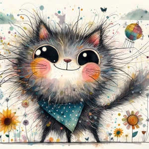 Happy Cat Clip Art 10 High Res Watercolor Jpgs for Junk Journaling ...
