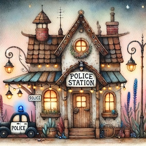 Police Station: 10 High Res Watercolor Jpgs Junk Journaling ...