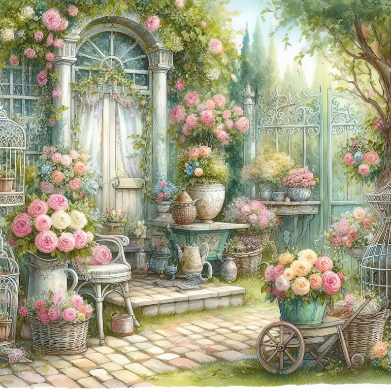 Shabby Chic Summer Garden Clip Art Kit 10 High Res Watercolor Jpgs for ...