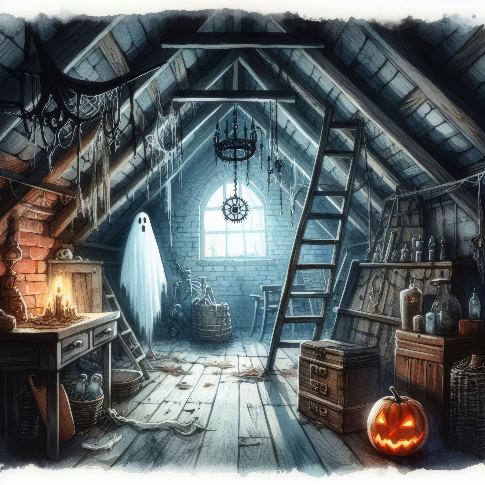 Haunted Attic: Clip Art, 10 High Res Watercolor Jpgs, Junk Journaling ...