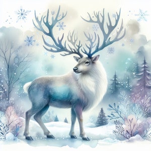 Nordic Blue Reindeer Clip Art Bundle 10 High Res Watercolor Jpgs for ...
