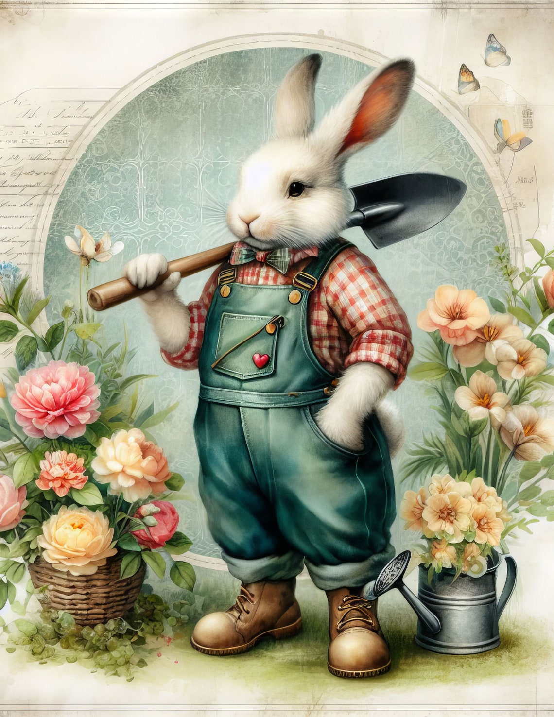 Gardening Bunnies 10 High Res Watercolor Jpgs for Junk Journaling ...