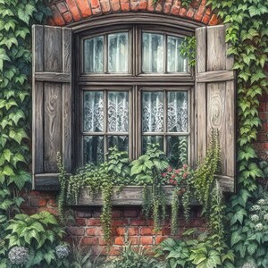 Ivy on Rustic Window Clip Art Kit 10 High Res Watercolor Jpgs for Junk ...