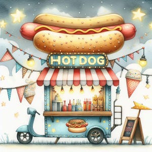 Hot Dog Stand Clip Art 10 High Res Watercolor Jpgs Junk Journaling ...