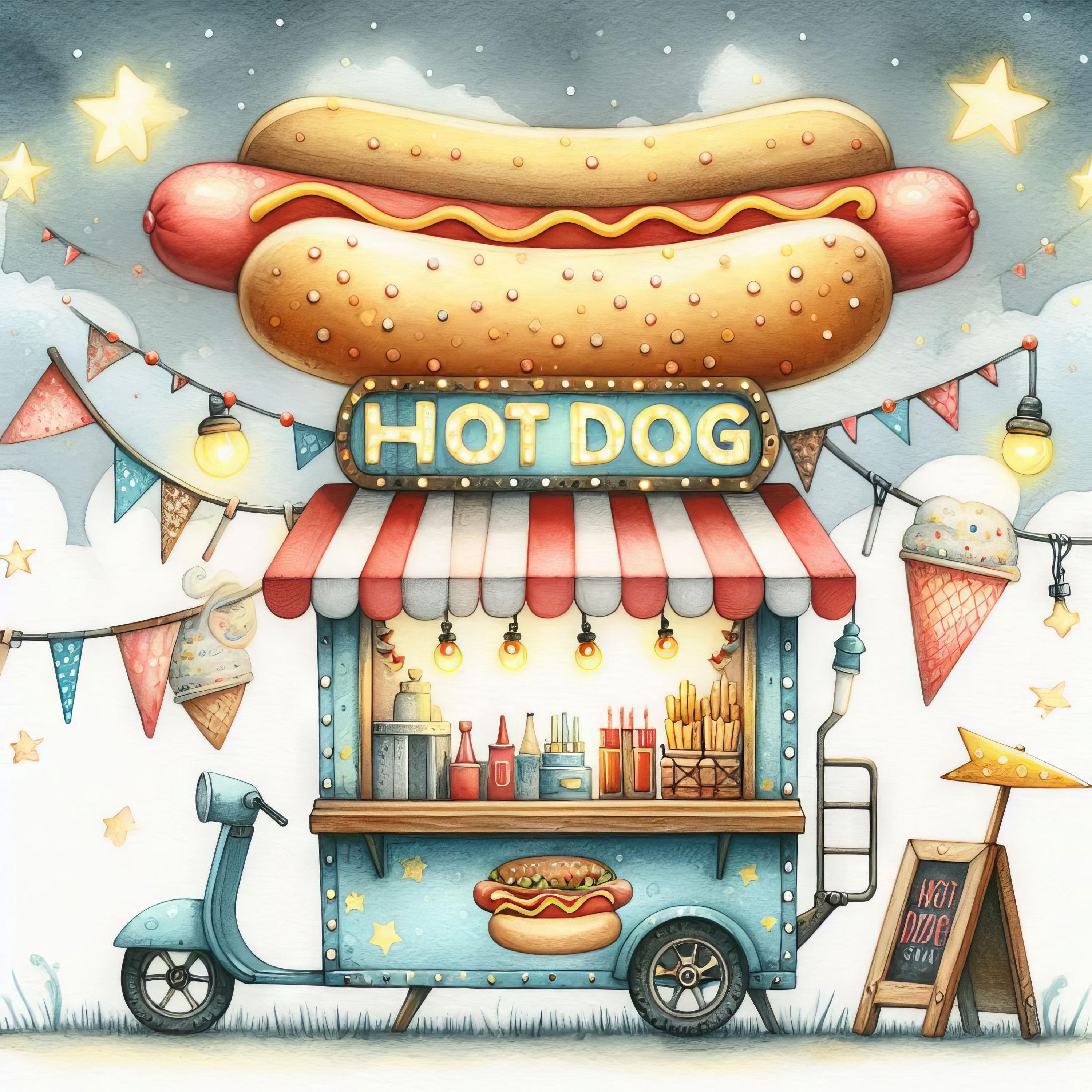 Hot Dog Stand: Clip Art, 10 High Res Watercolor Jpgs, Junk Journaling ...