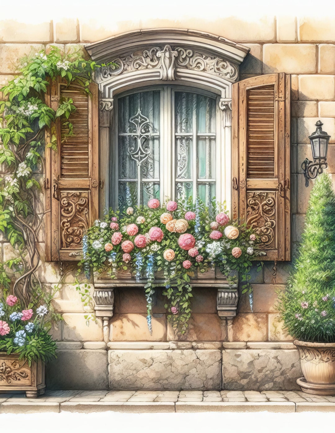 Window with Flower Box Clip Art Bundle 10 High Res Watercolor JPGs for ...