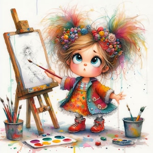 Whimsical Little Artist Clip Art 10 High Res Watercolor Jpgs for Junk ...