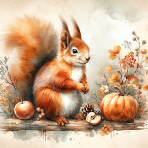 Autumn Squirrel: Clip Art, 10 High Res Watercolor Jpgs, Junk Journaling ...