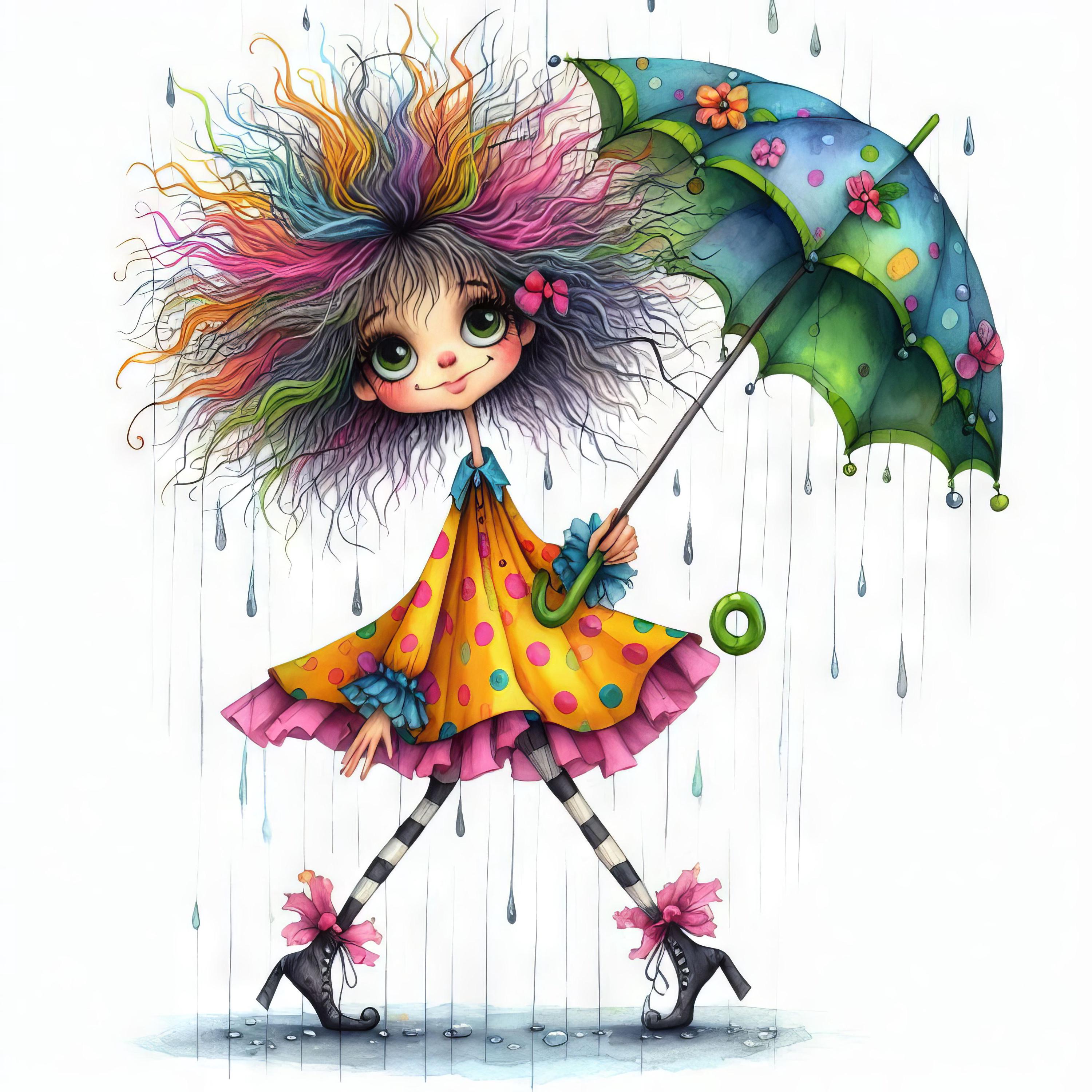 Quirky Rain: Clip Art, 10 High Res Watercolor Jpgs, Junk Journaling ...