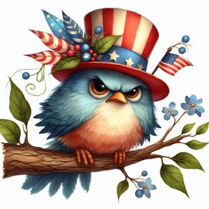 Grumpy 4th of July Birds 10 High Res Watercolor Jpgs Junk Journaling ...