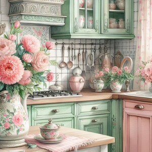 Shabby Chic Pink and Green Kitchen: Clip Art, 10 High Res Watercolor ...