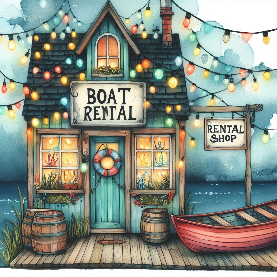 Boat Rental Shop 10 High Res Watercolor Jpgs Junk Journaling ...