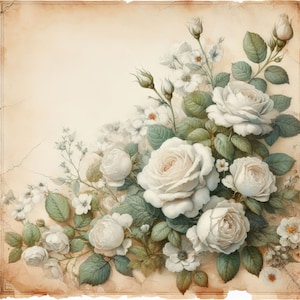 White Rose Paper Clip Art 10 High Res Watercolor Jpgs for Junk ...