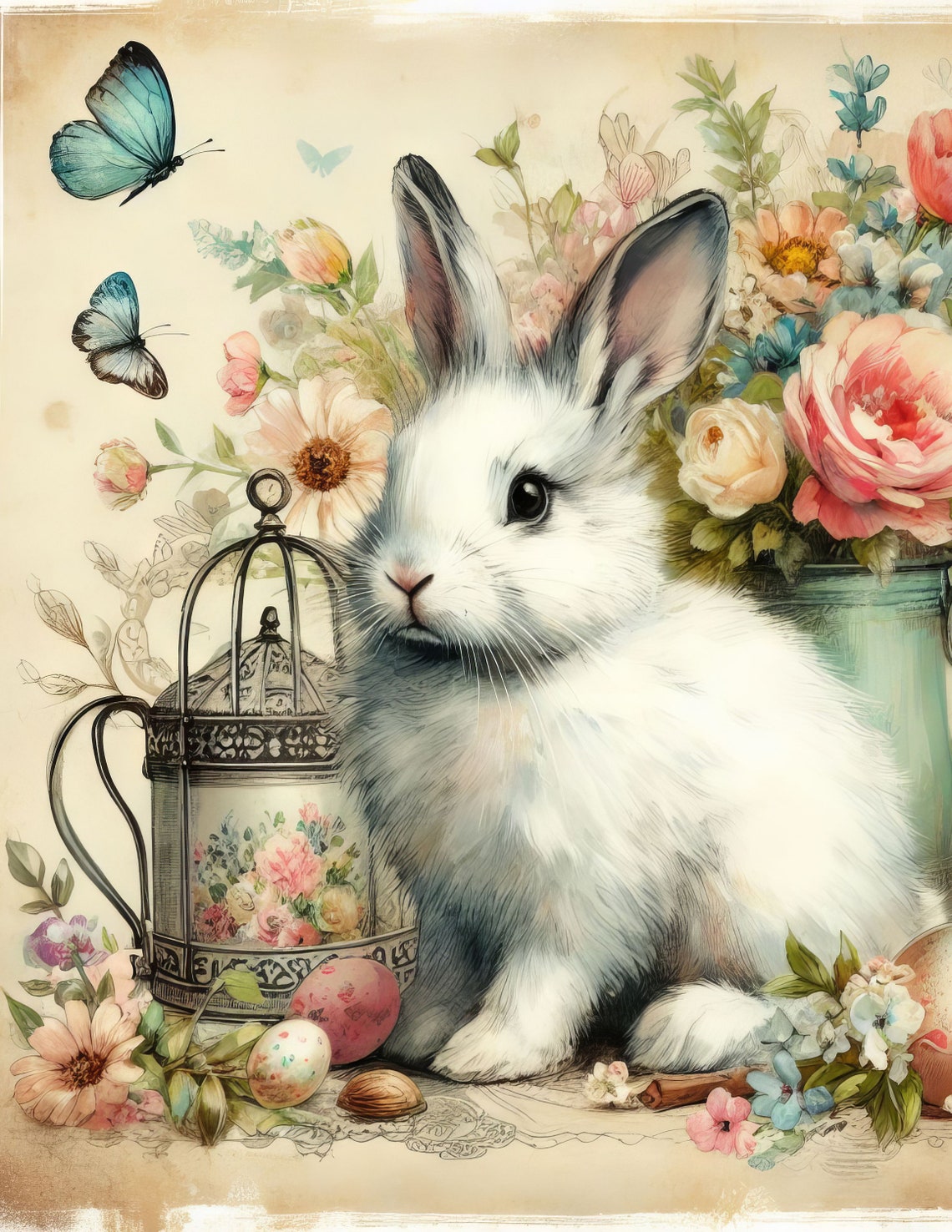 Vintage White Rabbit Bundle 10 High Res Watercolor Jpgs for Junk ...