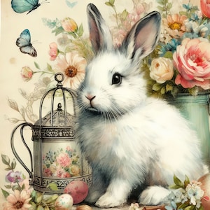 Vintage White Rabbit Bundle 10 High Res Watercolor Jpgs for Junk ...