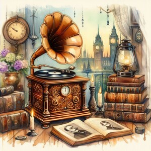 Vintage Victrola Clip Art 10 High Res Watercolor Jpgs for Junk ...