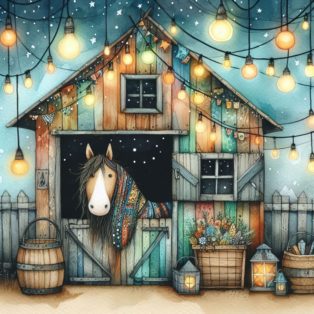 Quirky Horse Stable: 10 High Res Watercolor Jpgs ,junk Journaling ...