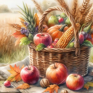 Fall Harvest Clip Art Bundle 10 High Res Watercolor Jpgs for Junk ...