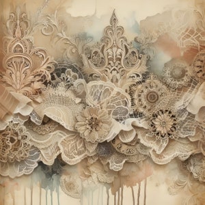 Vintage Lace Collage: 10 High Res Watercolor Jpgs, Junk Journaling ...