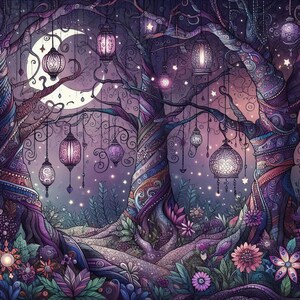 Magical Purple Forest 10 High Res Watercolor Jpgs Junk Journaling ...