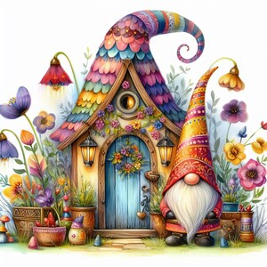 Colorful Gnome House Clip Art Bundle 10 High Res Watercolor Jpgs Junk ...