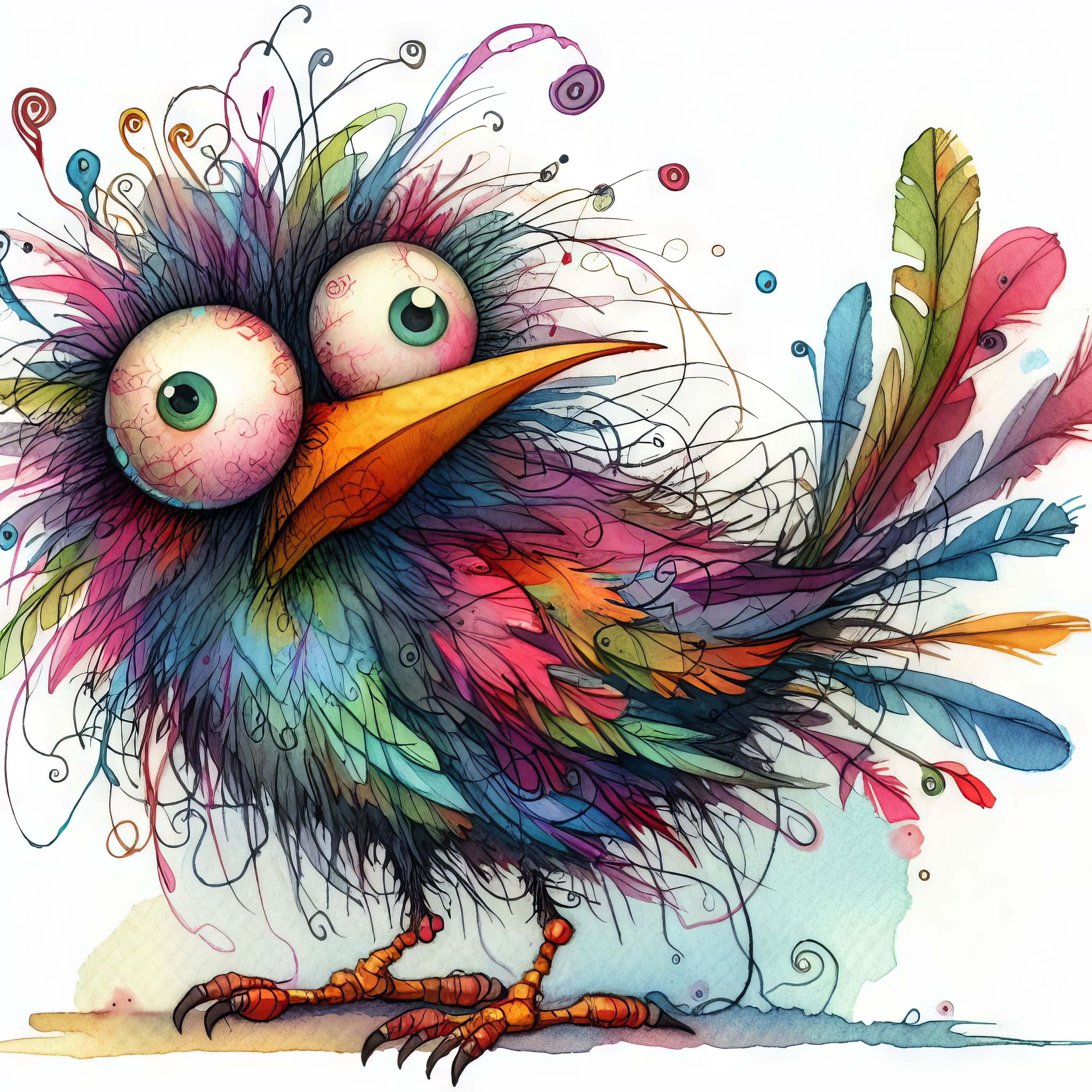 Frazzled Bird Clip Art 10 High Res Watercolor Jpgs for Junk Journaling ...