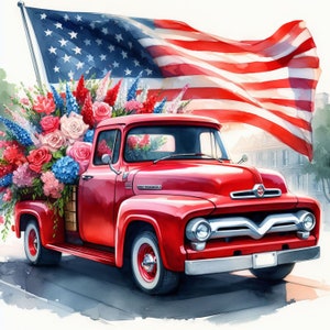 Red Truck: USA, Watercolor Clip Art, 4th of July (digital Art) - Etsy