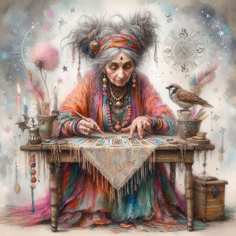 Quirky Fortune Teller: Clip Art, 10 High Res Watercolor Jpgs, Junk ...