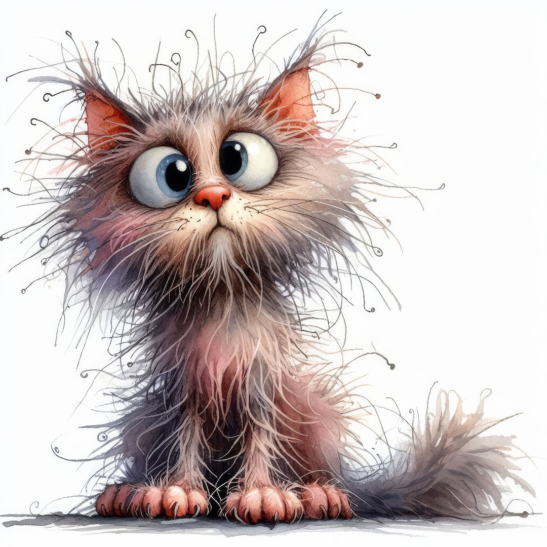 Frazzled Cat Clip Art 10 High Res Watercolor Jpgs for Junk Journaling ...