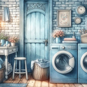 Blue Laundry Room Clipart Bundle 10 High Res Watercolor Jpgs for Junk ...