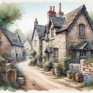 Rustic Village 10 High Res Watercolor Jpgs for Junk Journaling ...