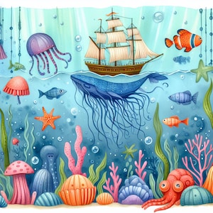 Whimsical Ocean Life Clip Art Bundle 10 High Res Watercolor Jpgs for ...