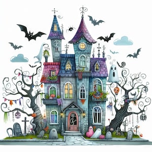Whimsical Haunted House: Clip Art Bundle 10 High Res Watercolor Jpgs ...