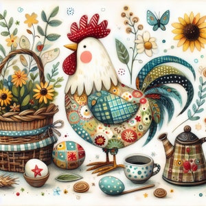 Calico Rooster Clip Art 10 High Res Watercolor Jpgs for Junk Journaling ...