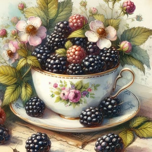 Teacup Blackberries Clipart Bundle 10 High Res Watercolor Jpgs for Junk ...