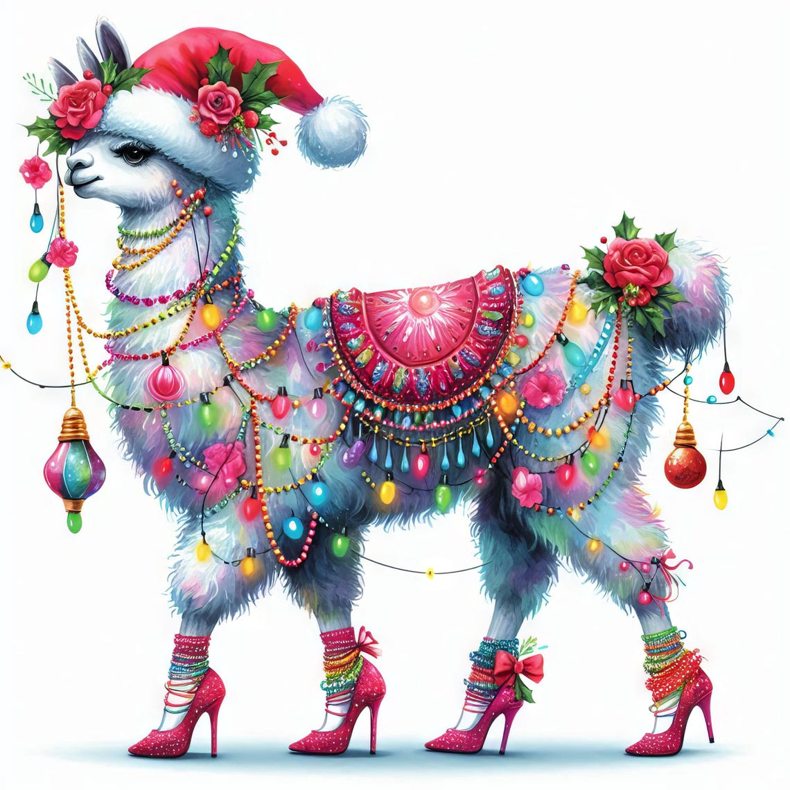 Quirky Christmas Llama: Clip Art, 10 High Res Watercolor Jpgs, Junk ...